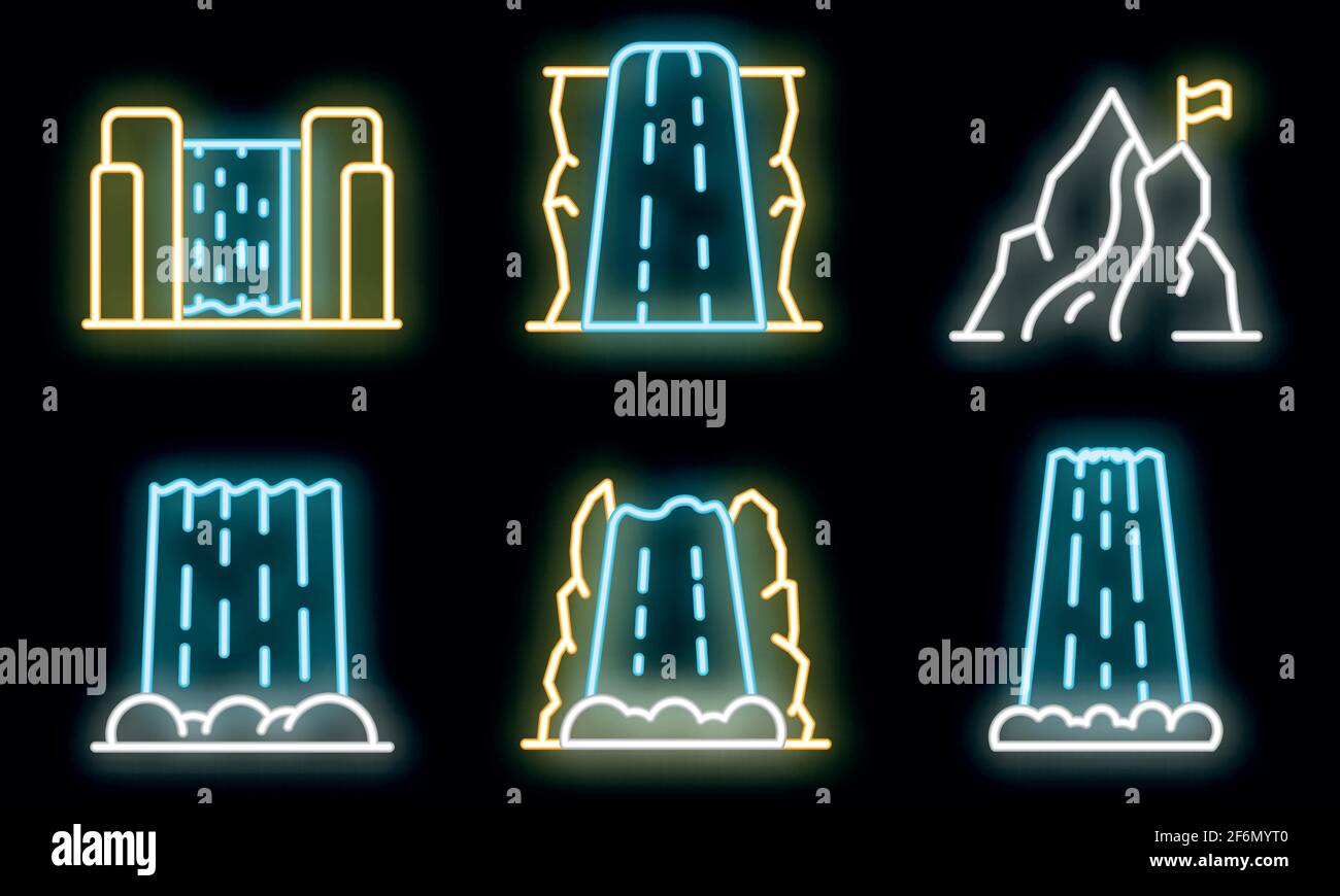 Cascade icons set. Outline set of cascade vector icons neon color on ...