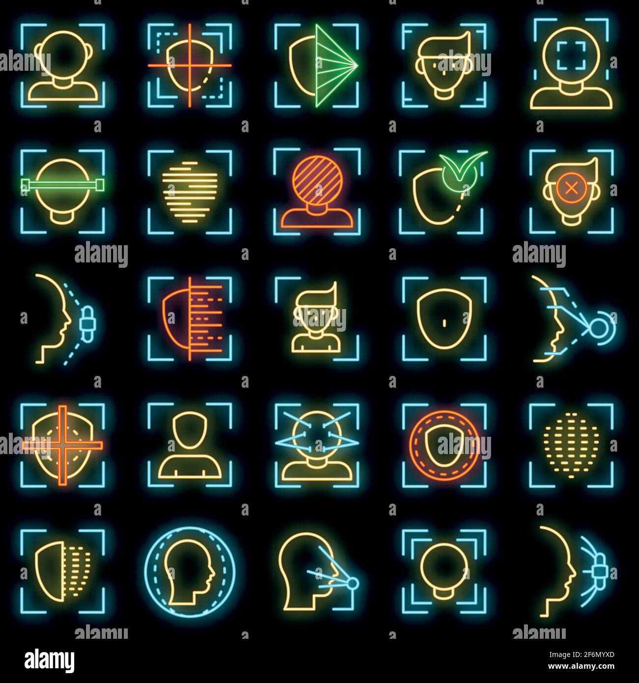 Face recognition system icons set. Outline set of face recognition ...