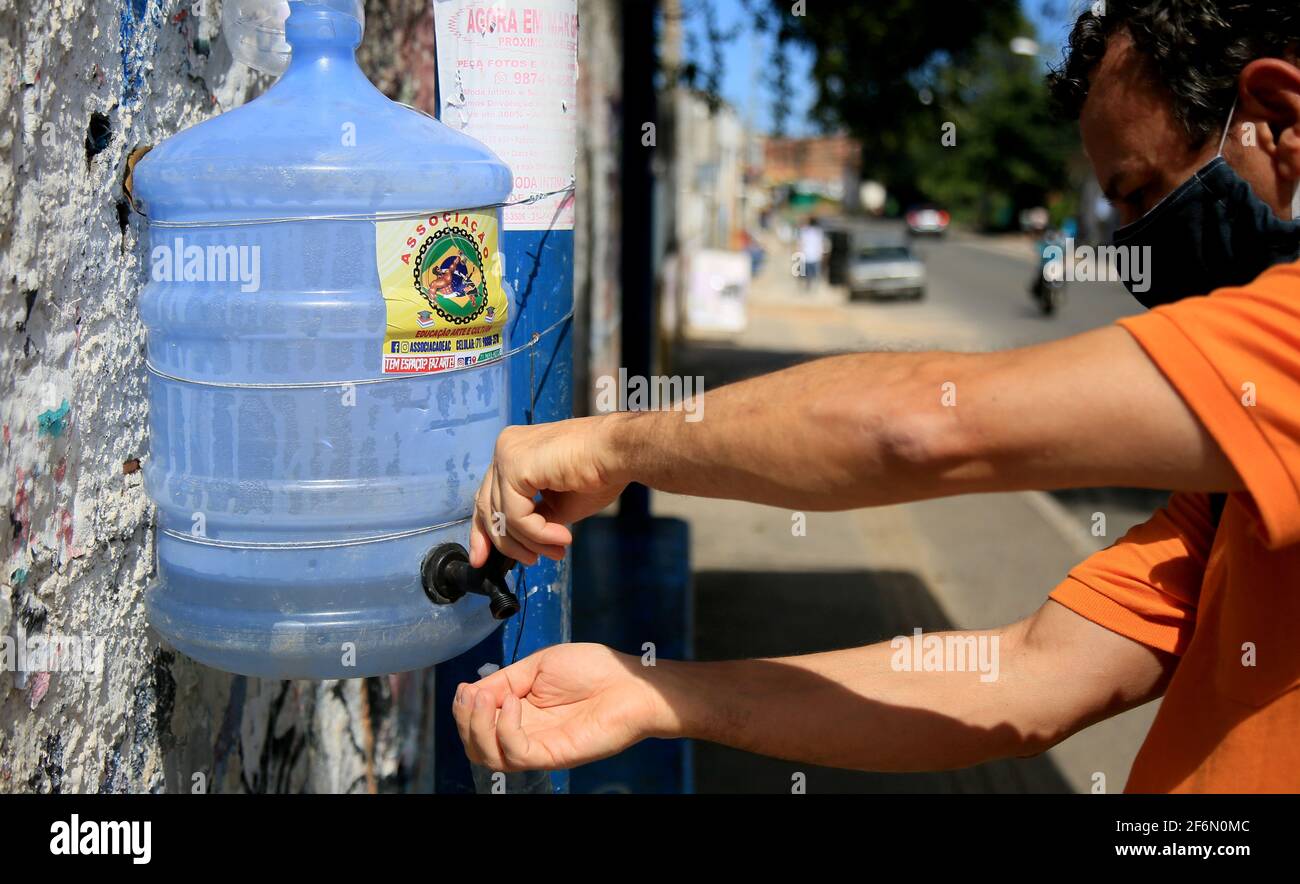 salvador, bahia / brazil - july 1, 2020: improvised system of hand ...