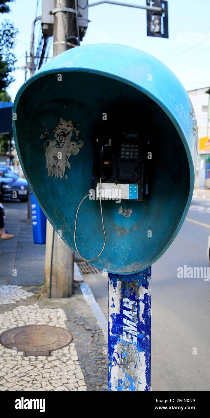 salvador, bahia / brazil - julu 1, 2020: public telephone is seen on ...