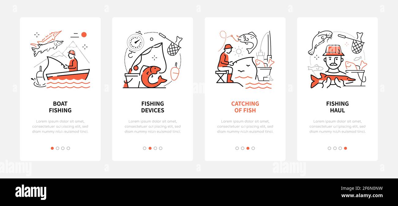Fishing - modern line design style web banners with copy space for text ...