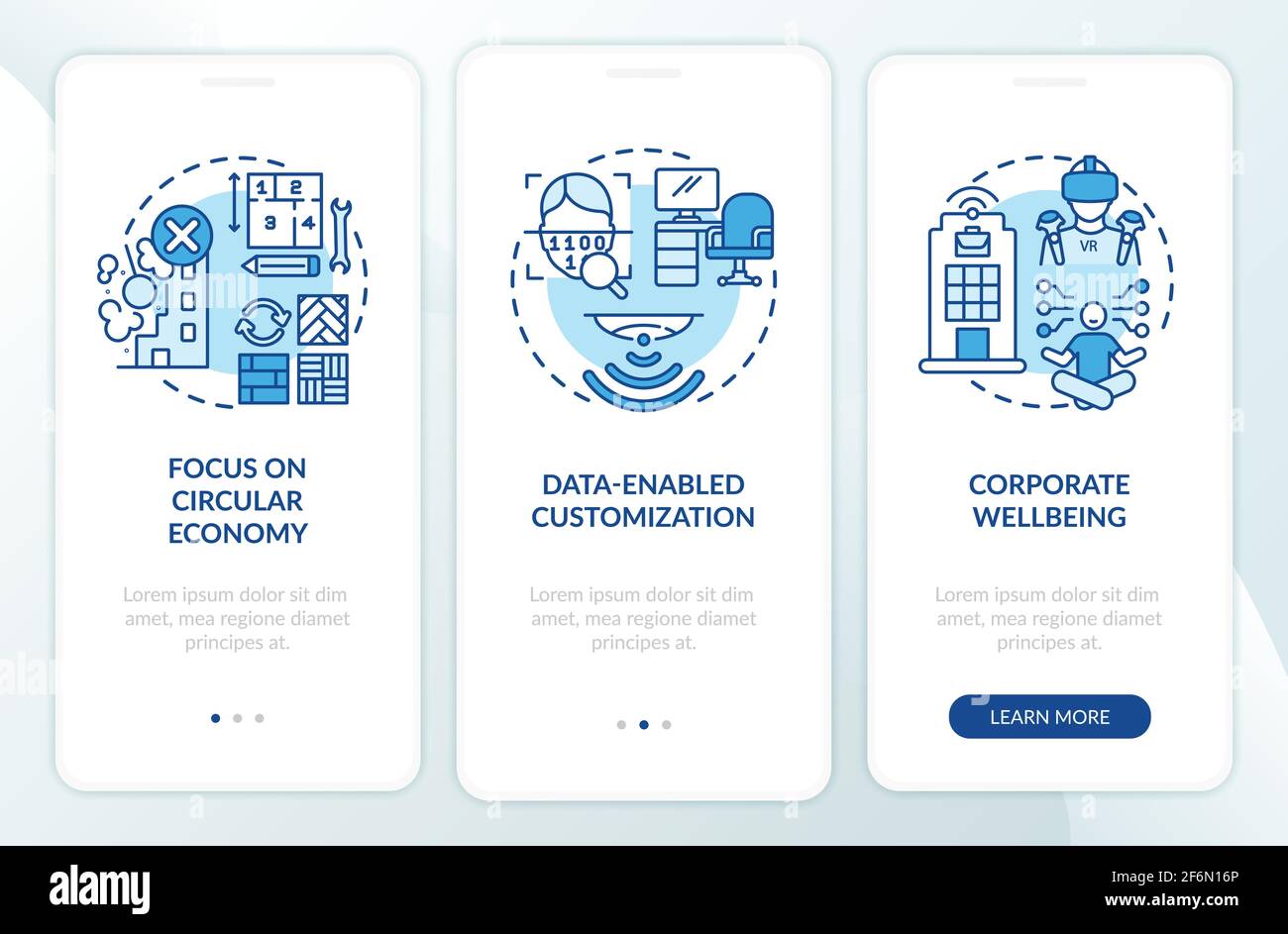 Futuristic office design trends onboarding mobile app page screen with concepts Stock Vector ...