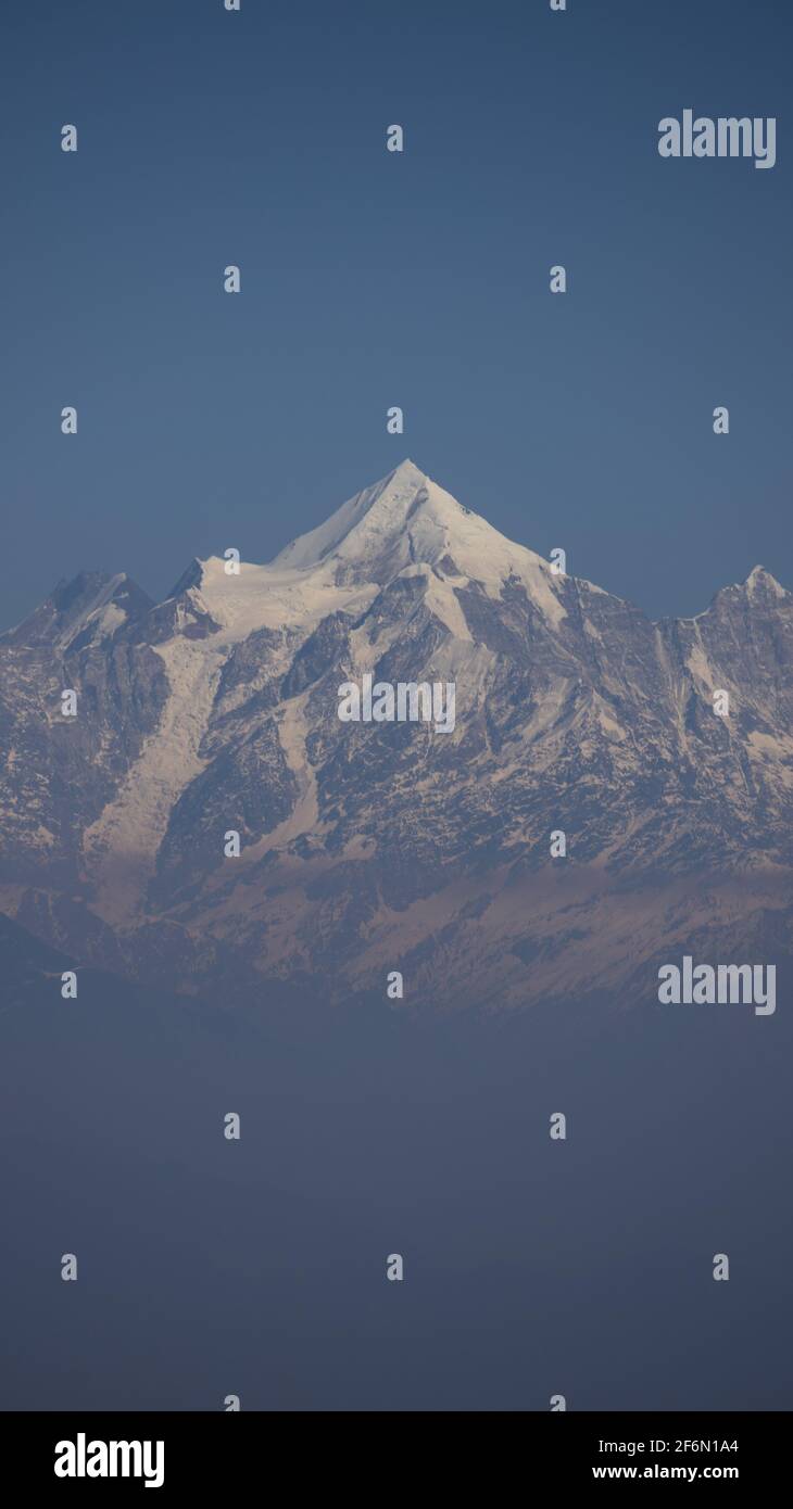Close up view of Nanda devi summit and glacier in the Himalayan ranges ...