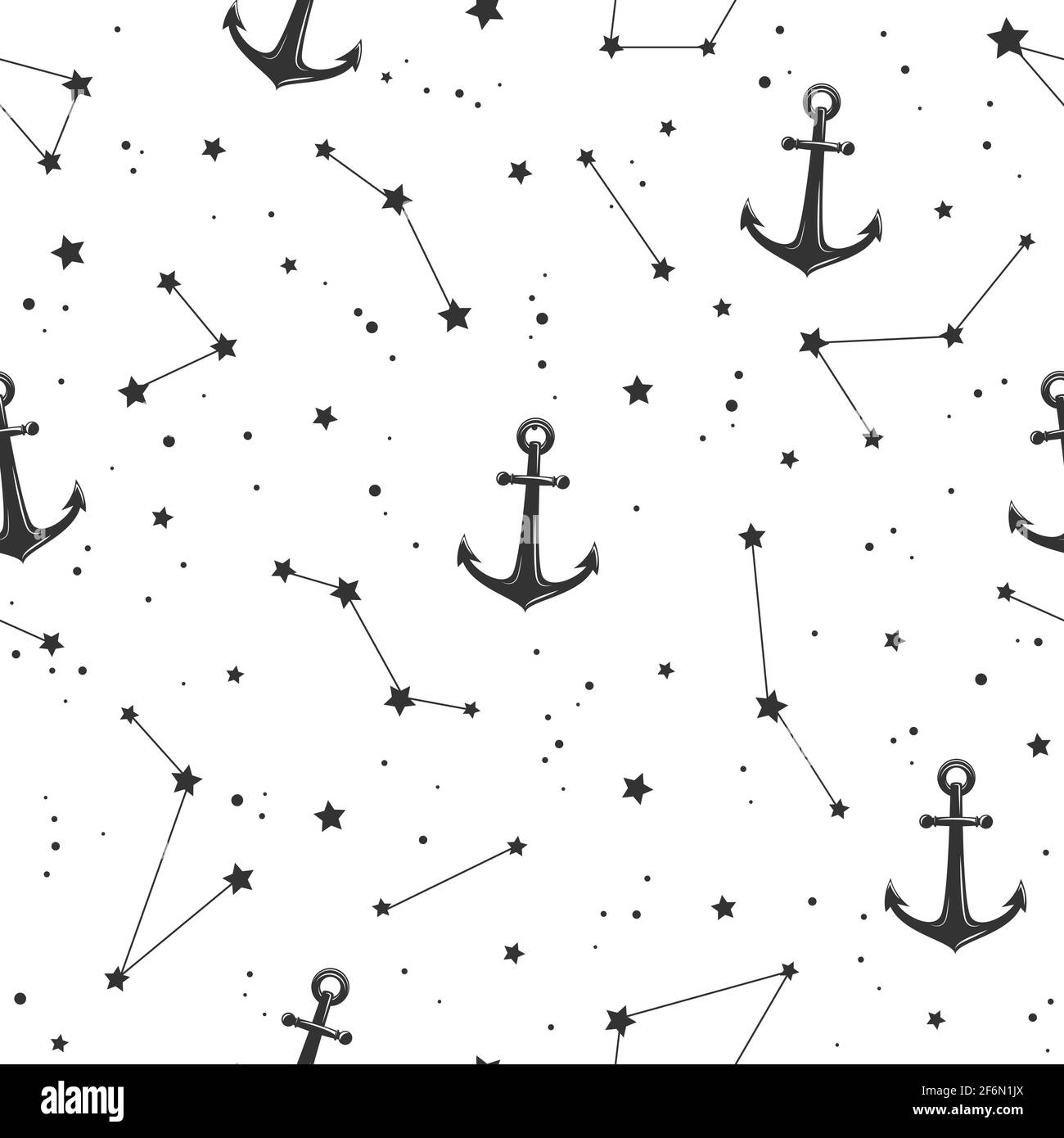 Nautical seamless pattern with anchors, stars and constellations on ...
