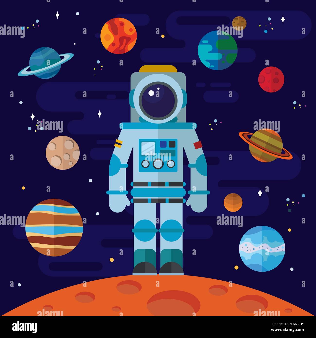 Flat space elements with astronaut and planets Stock Vector Image & Art ...