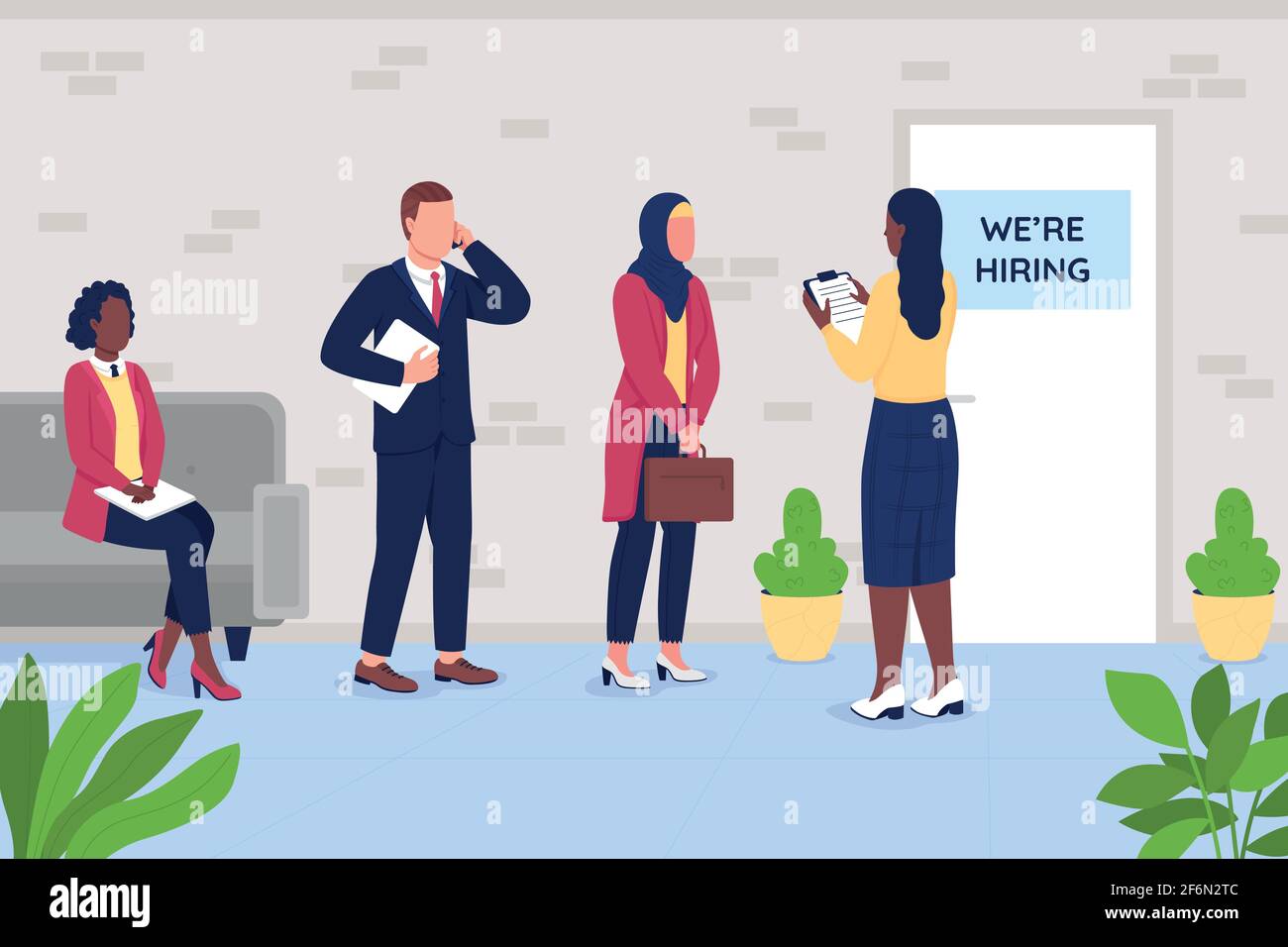 Employee recruitment process flat color vector illustration Stock ...