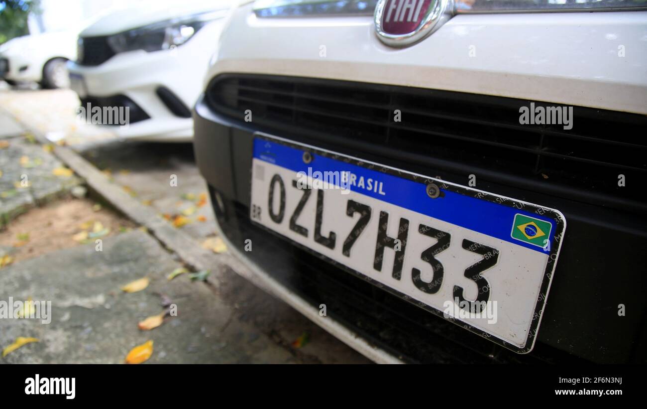 salvador, bahia / brazil - june 11, 2020: vehicle plate in the Mercosul ...
