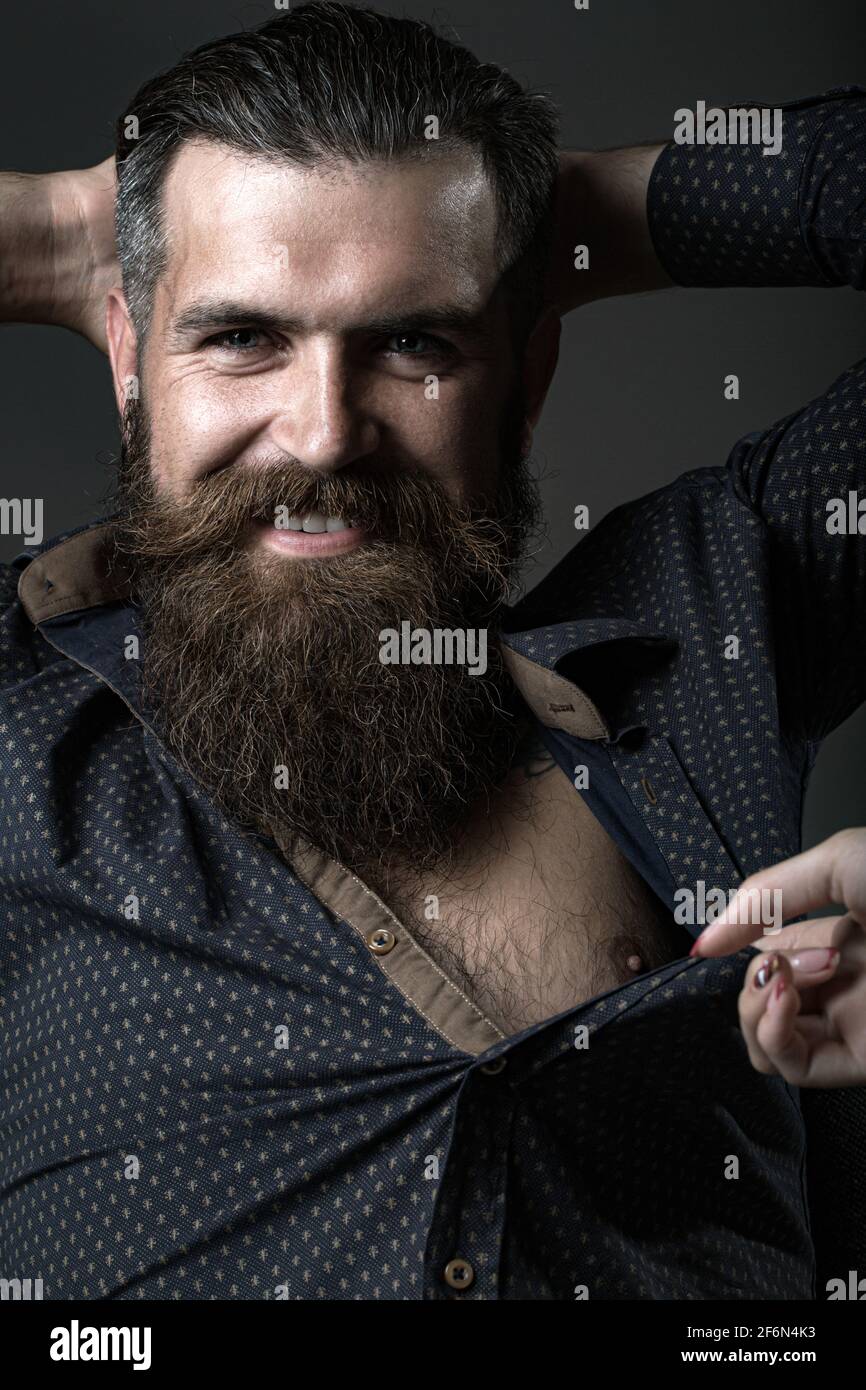 Beard macho man. Handsome male bearded. Perfume concept Stock Photo - Alamy
