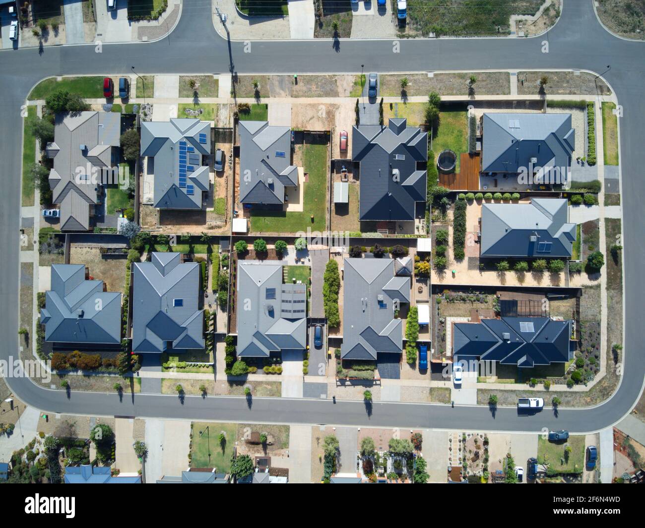 Aerial houses Australia and urban street scene landscape in small ...
