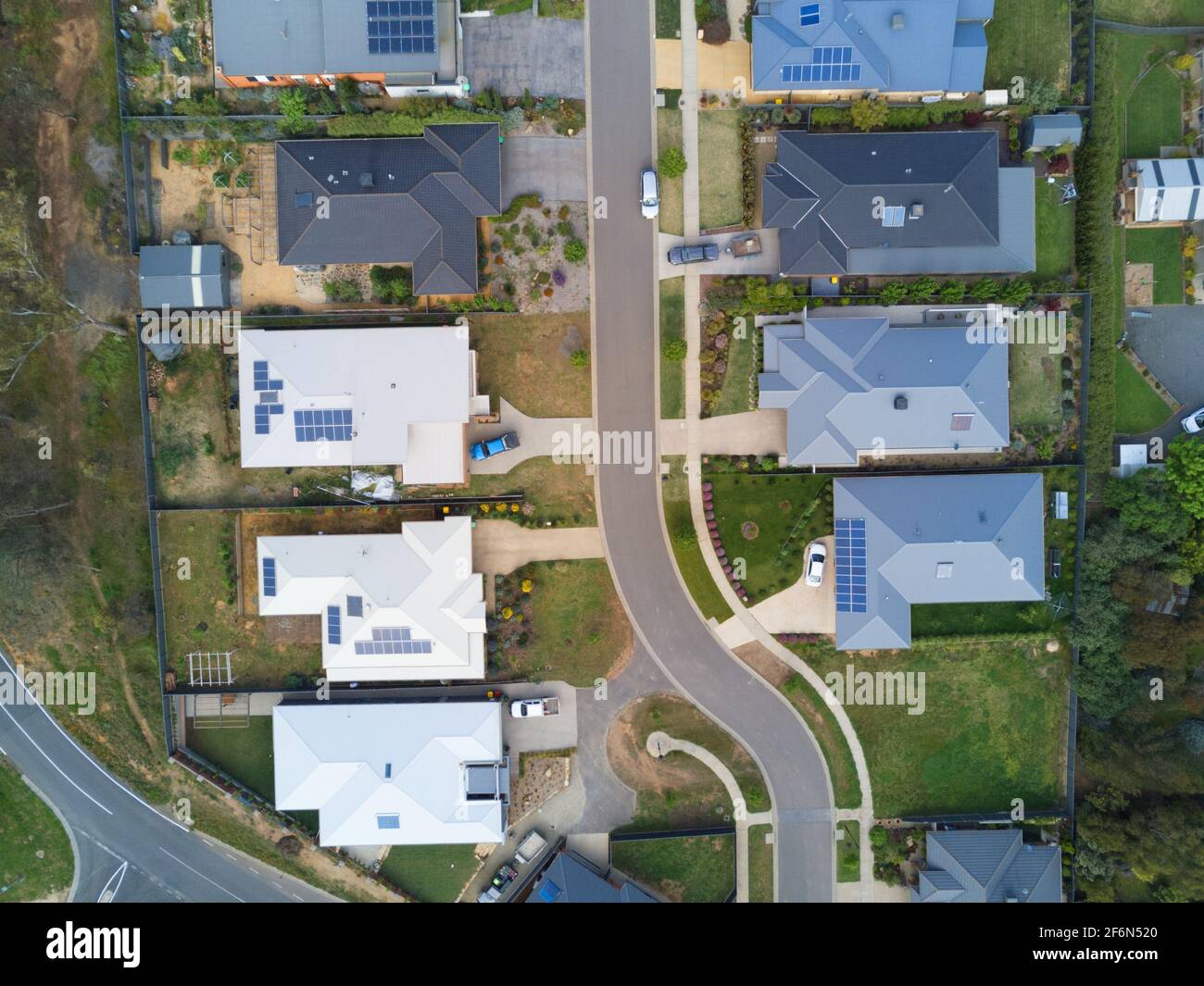 Aerial houses Australia and urban street scene landscape in small ...