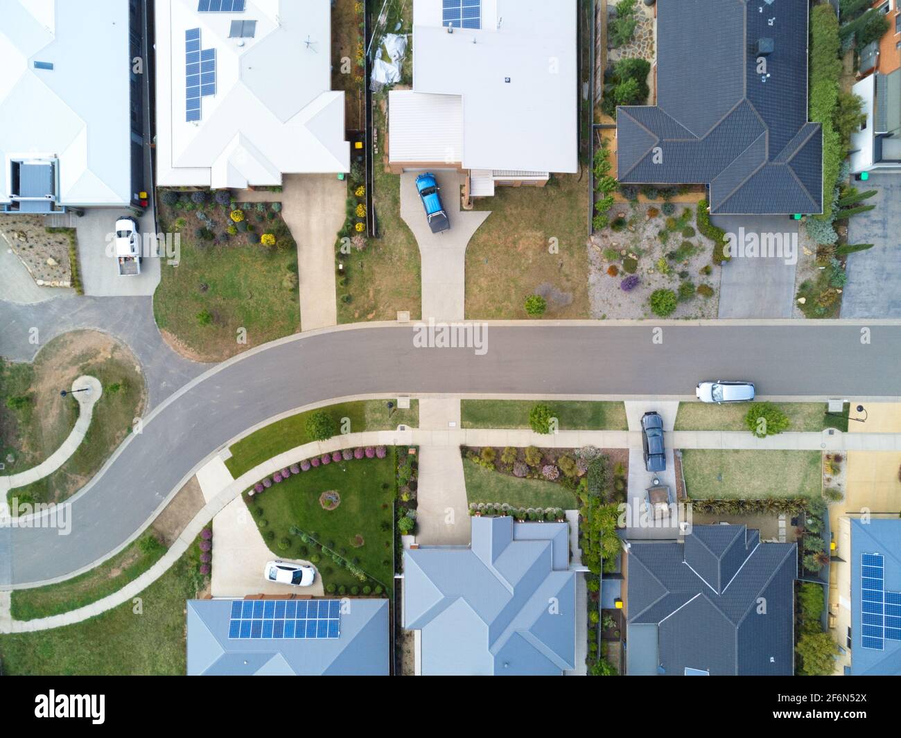 Aerial urban environment and street scene landscape in small Victorian ...