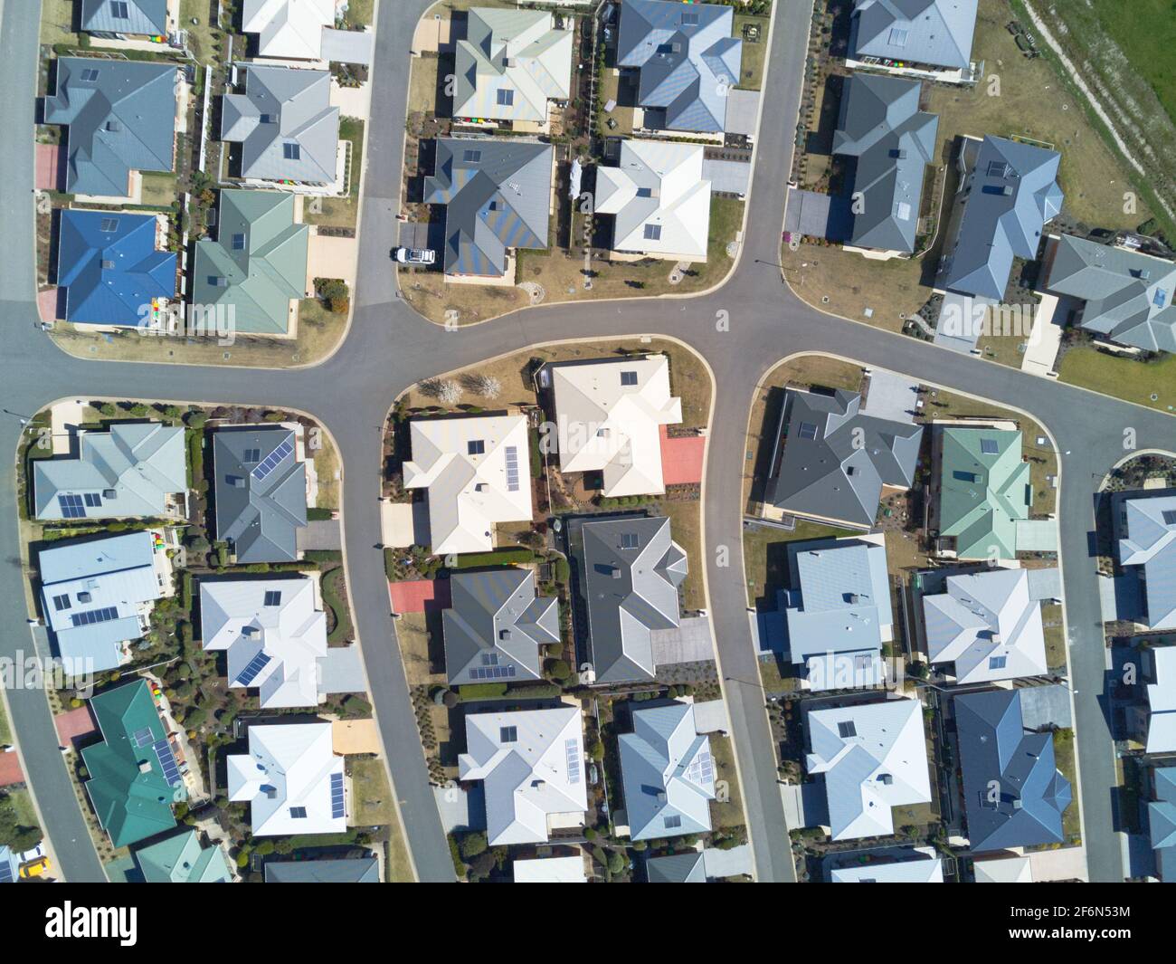 Aerial houses Australia and urban street scene landscape in small ...