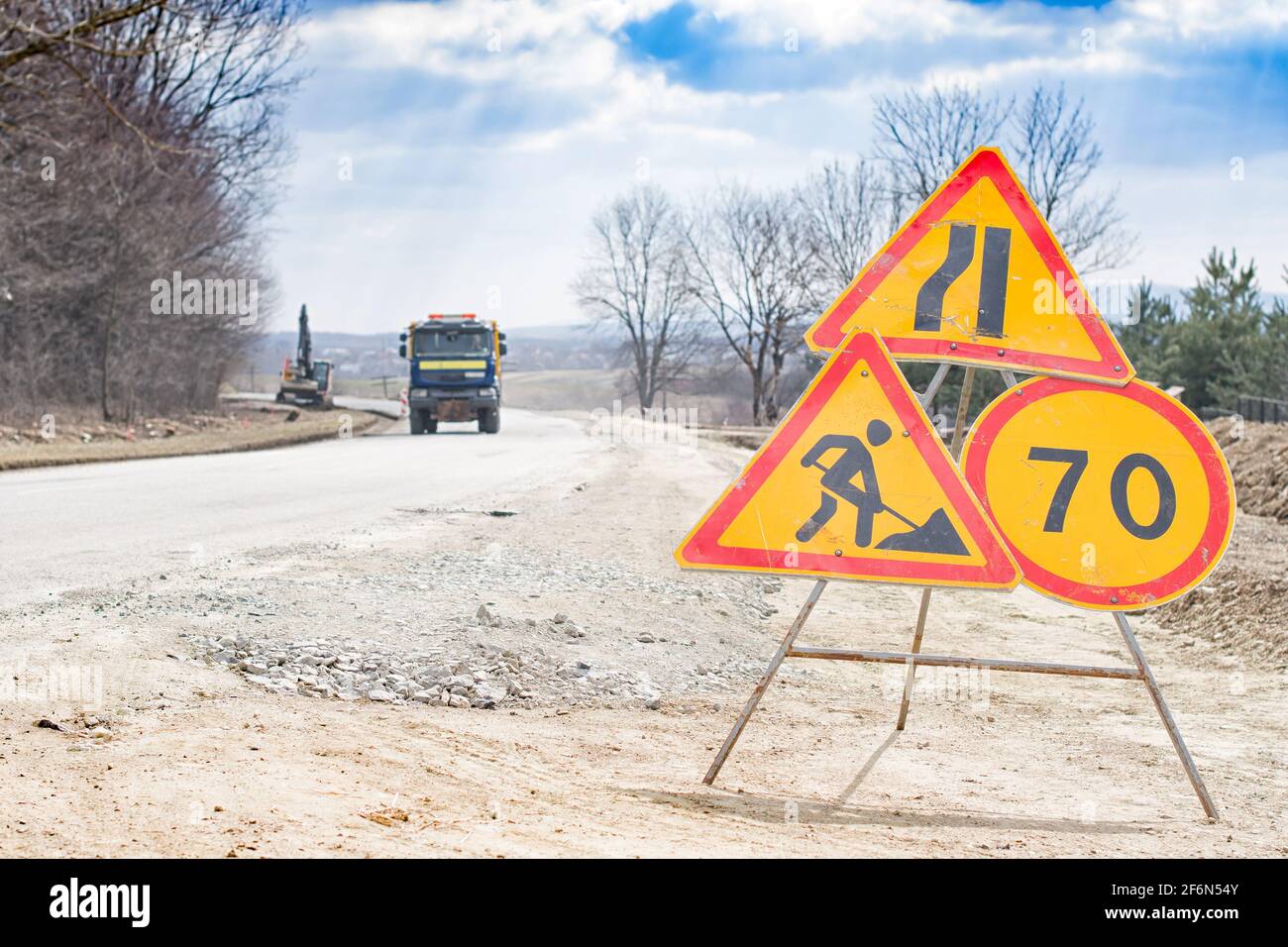 Road works sign for construction. Road under construction traffic sign ...