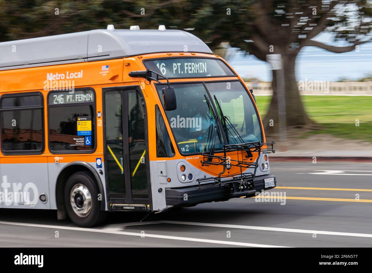 Local metro bus reaches the end of the route in Pt Fermin park in San ...