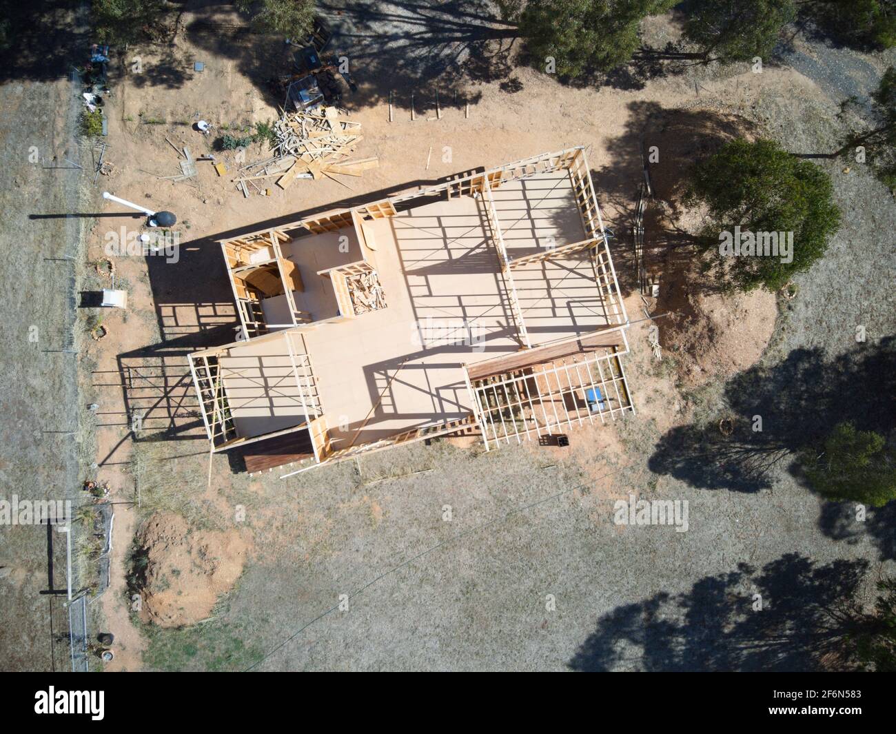 House under construction aerial view showing a cross section building ...