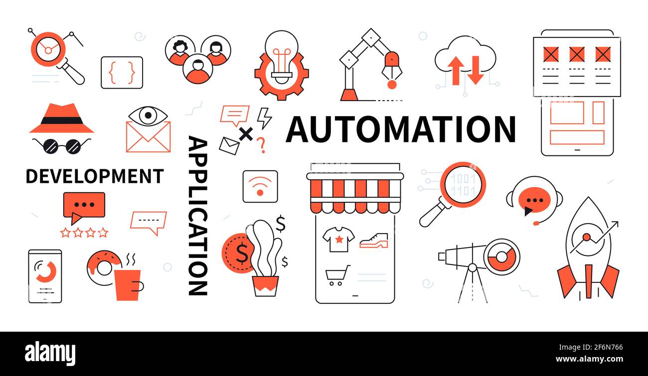 Development, application, automation - line design style icons ...
