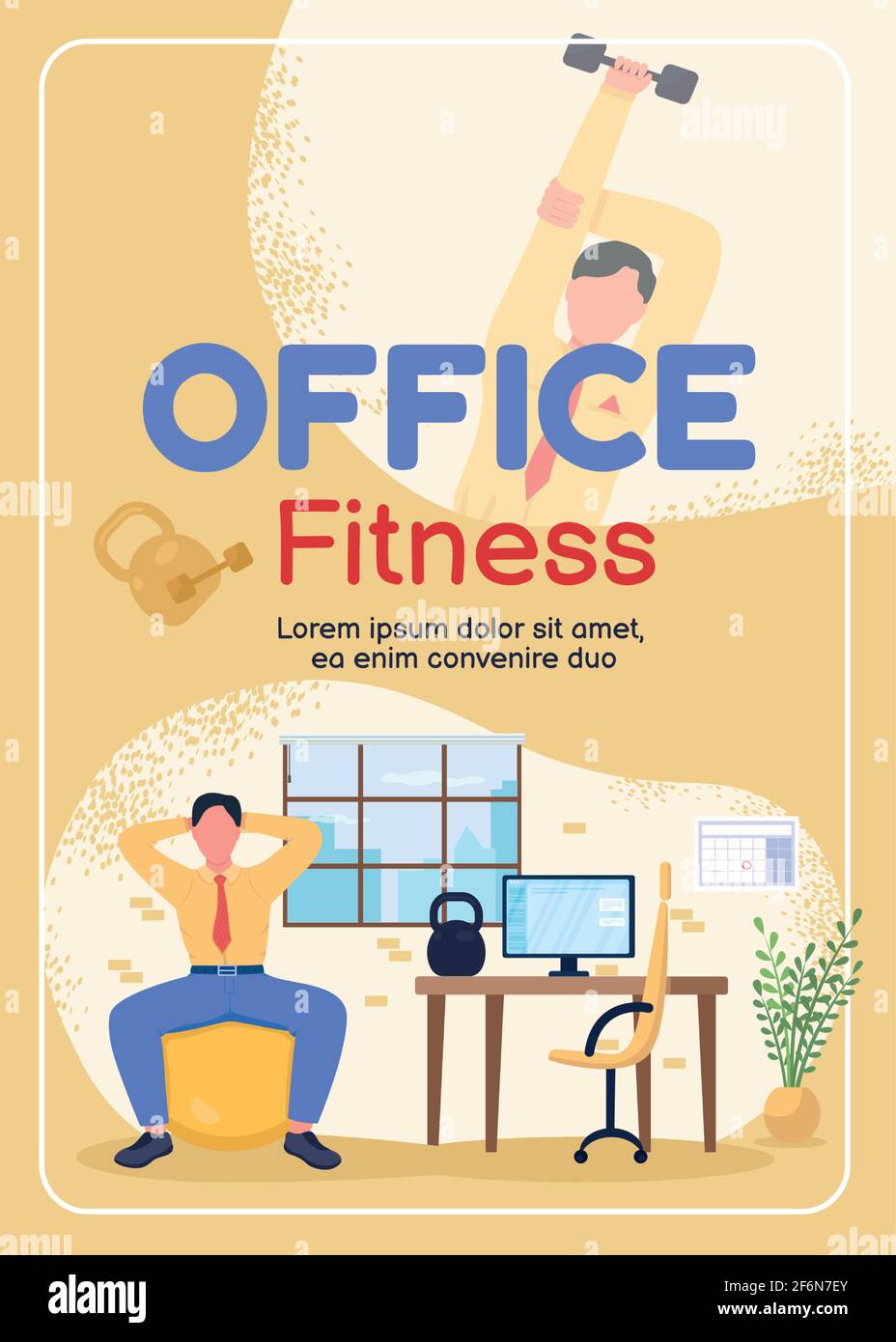 Exercise at workplace poster flat vector template Stock Vector Image ...