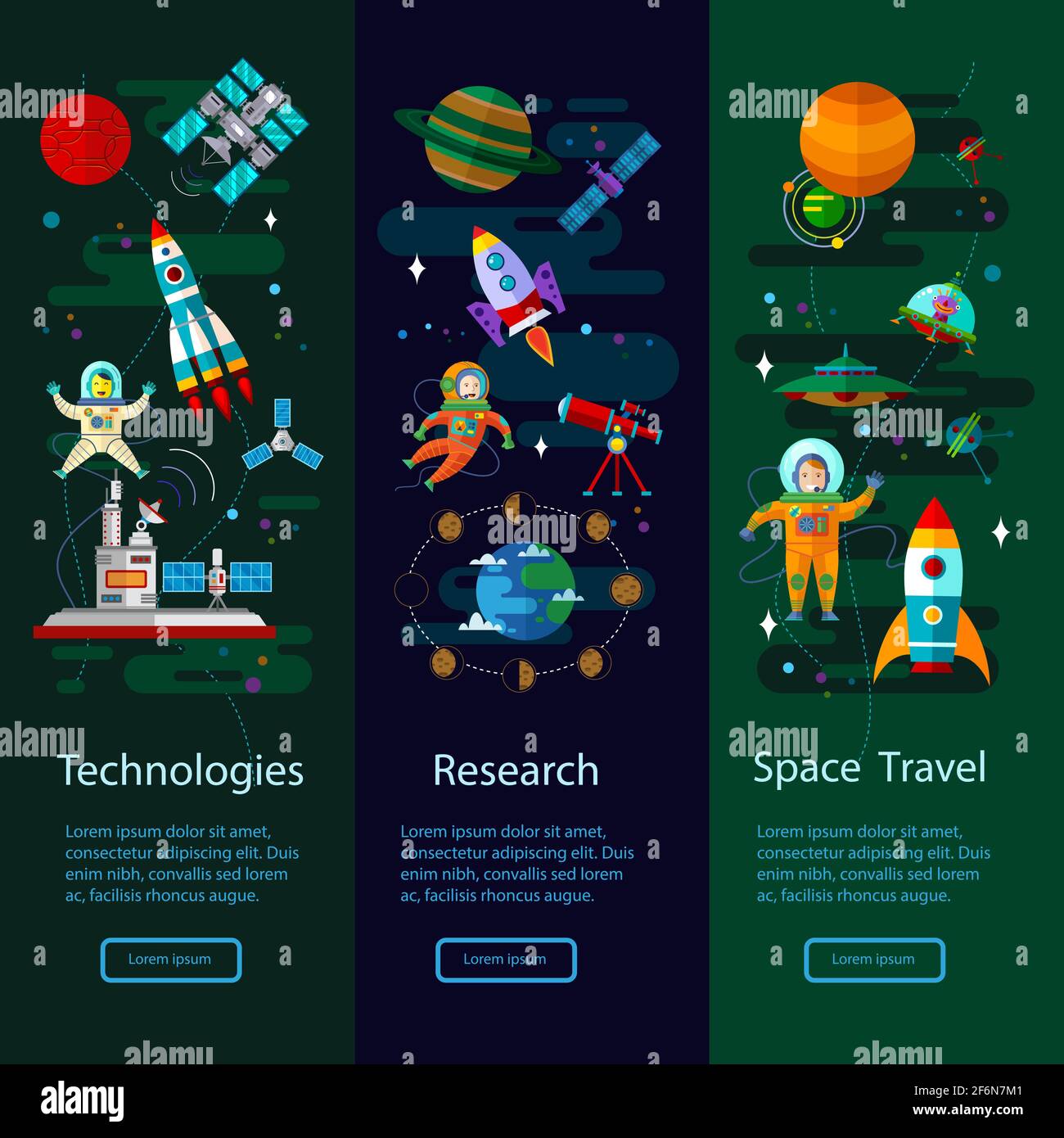 Space universe vertical banner set with flat symbols of planets ...