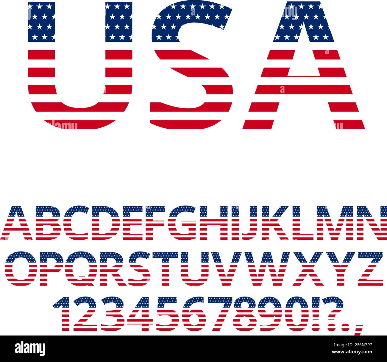 USA National Flag stylized flat Font. Alphabet and Numbers in Vector ...