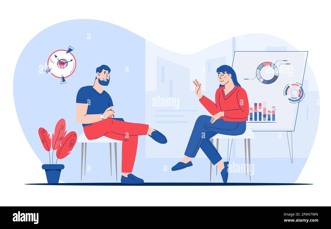 Job interview with candidate in a relaxed atmosphere, flat vector ...