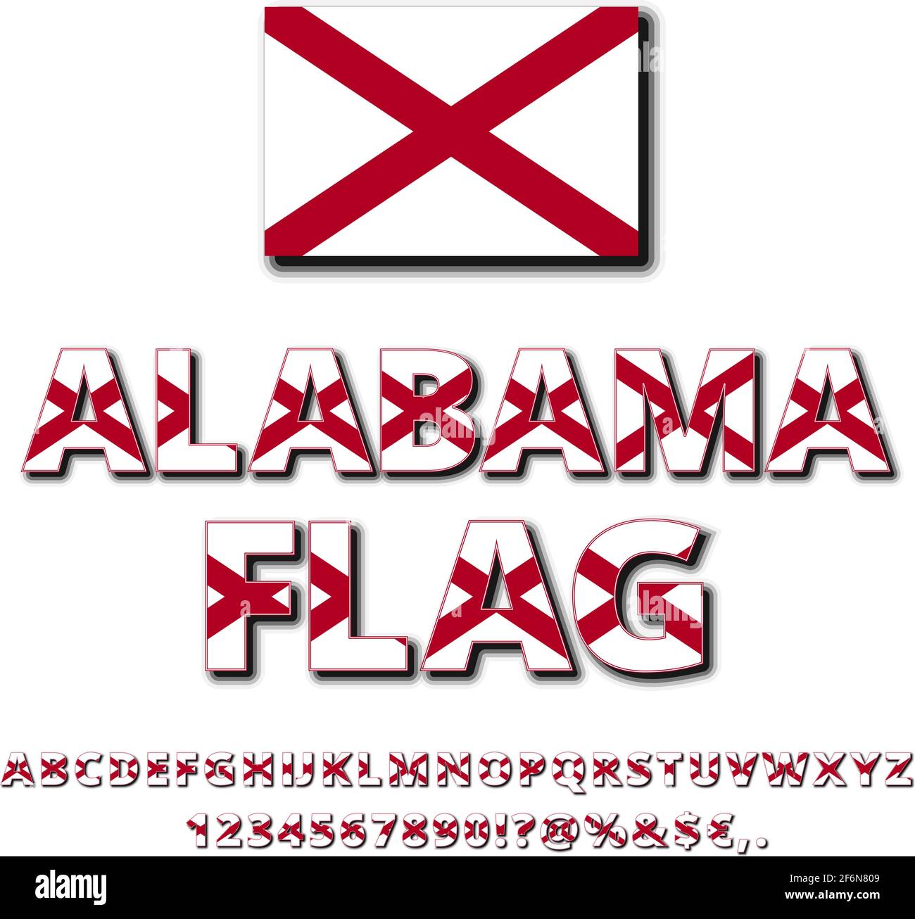 Alabama USA state flag font. Alphabet, numbers and symbols stylized by ...