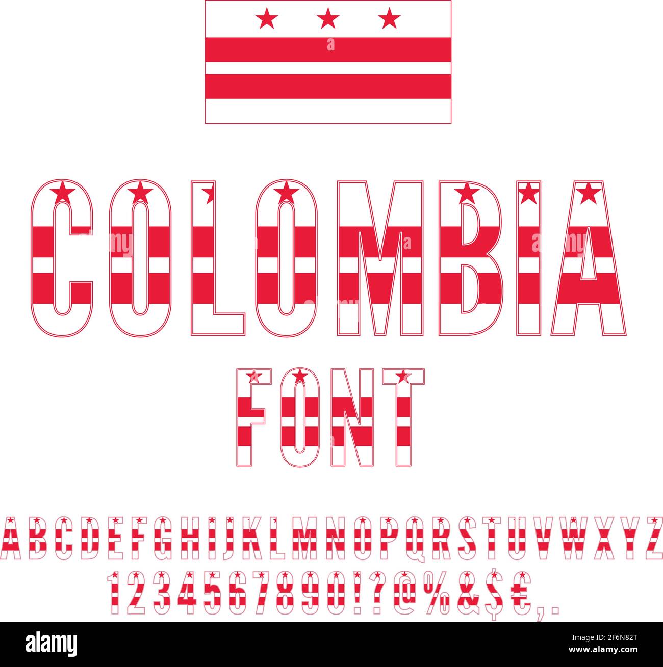 Colombia USA departament of state flag font. Alphabet, numbers and ...