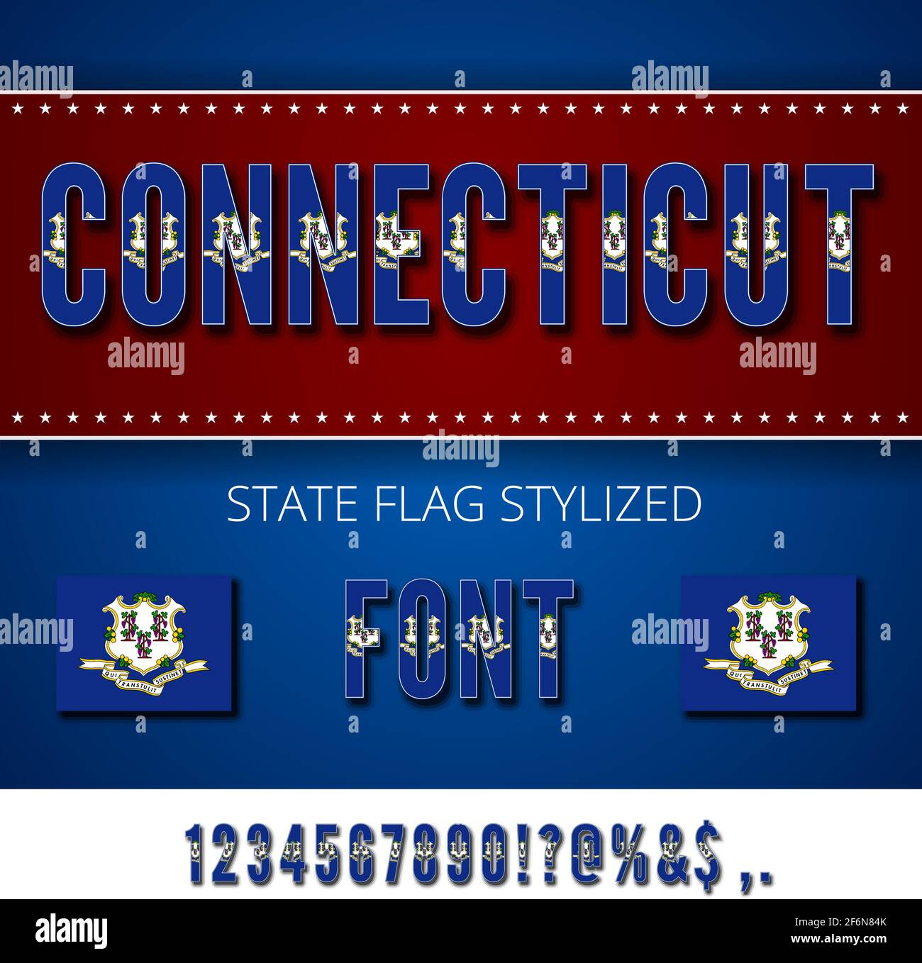 Connecticut National Flag stylized Font Numbers in Vector Set Stock ...