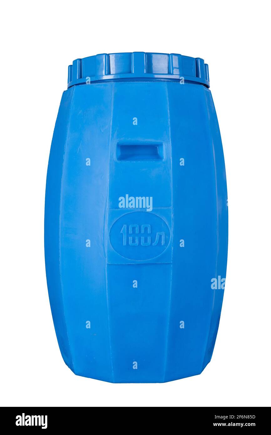 Blue plastic water tank isolated on white Stock Photo - Alamy