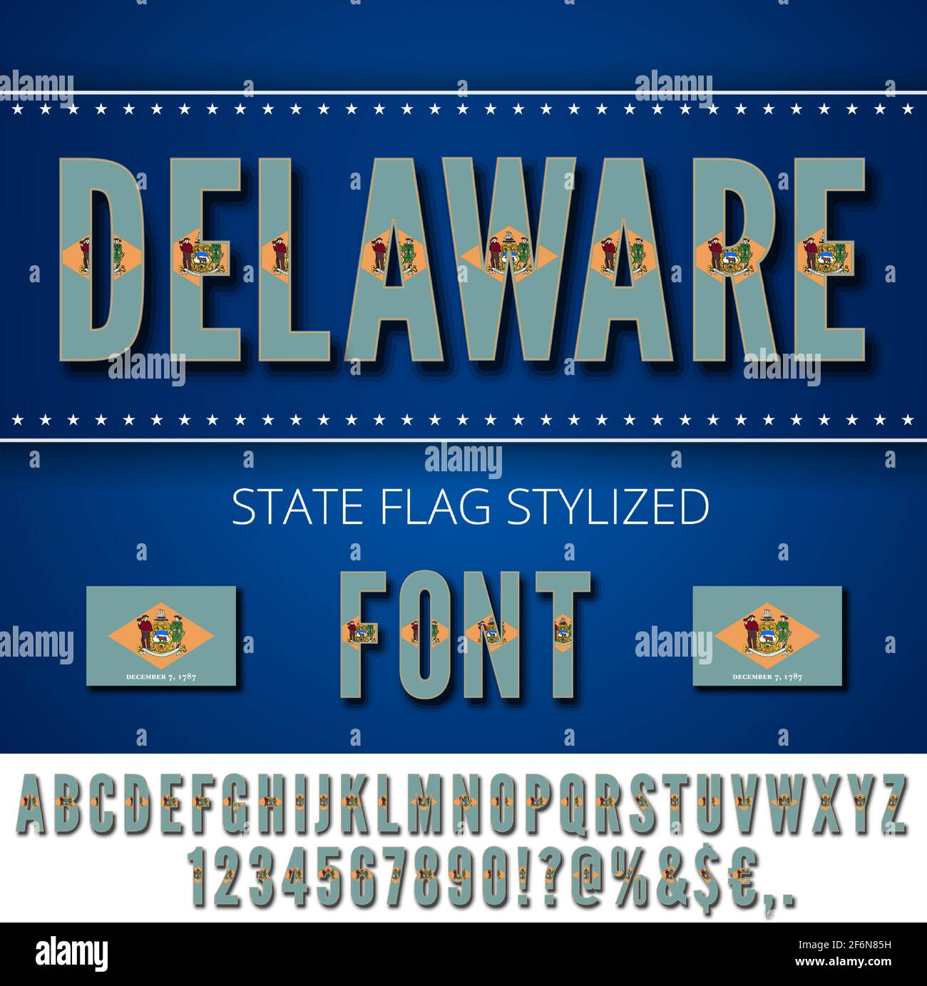 Delaware National Flag stylized Font. Alphabet and Numbers in Vector ...