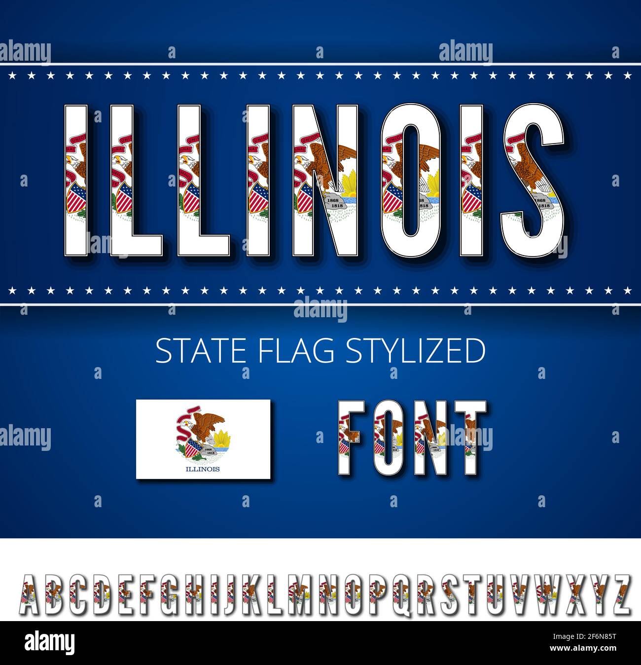 Illinois USA state flag font. Alphabet stylized by state flag. Vector ...