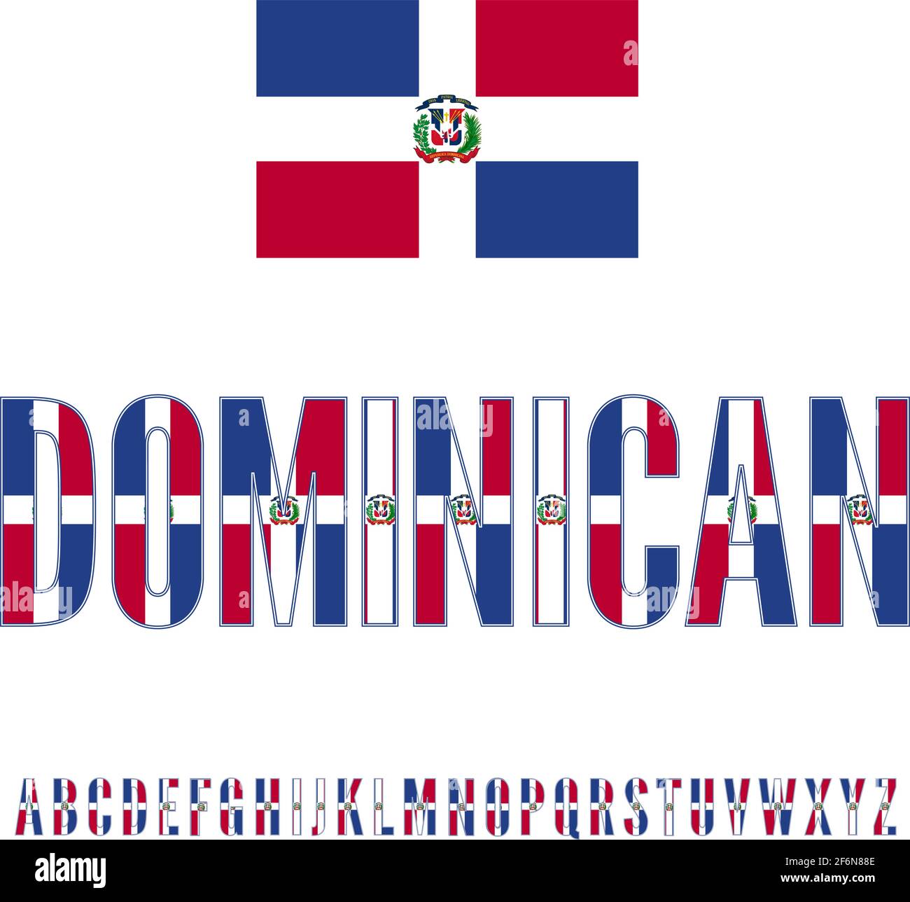 Dominican National Flag flat stylized Font. Alphabet and Numbers in ...
