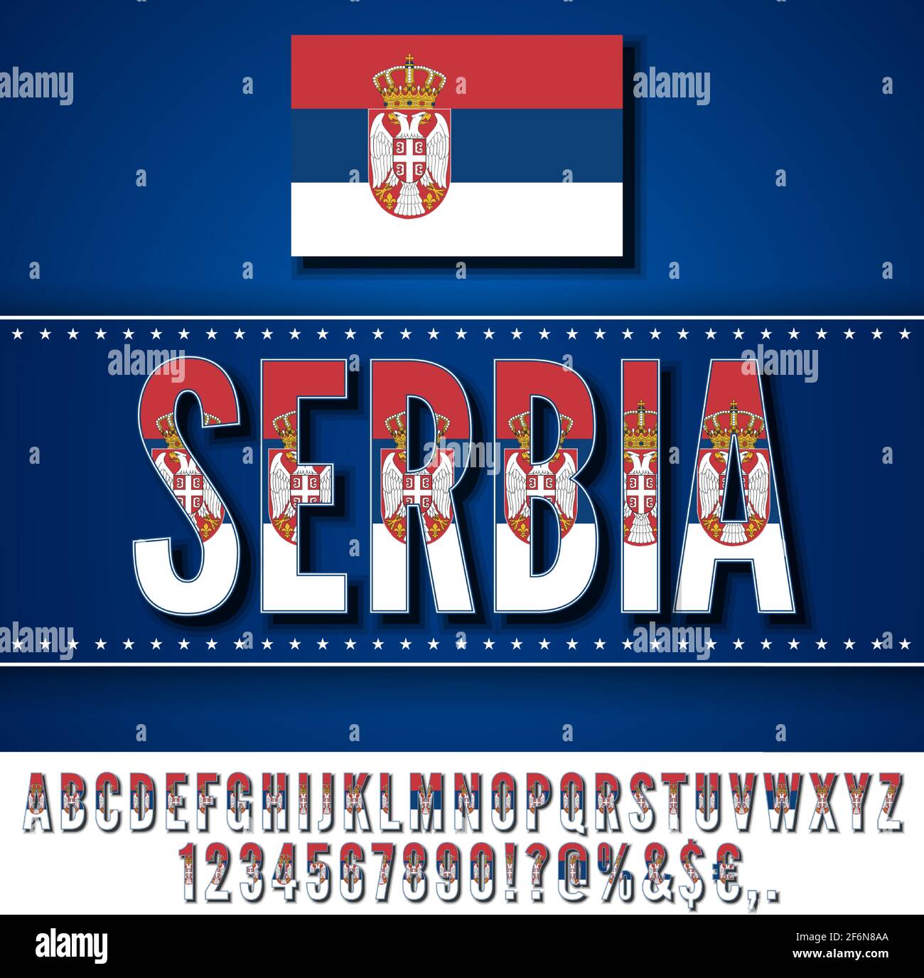 Serbia national flag stylized font with coat of arms. Alphabet and ...