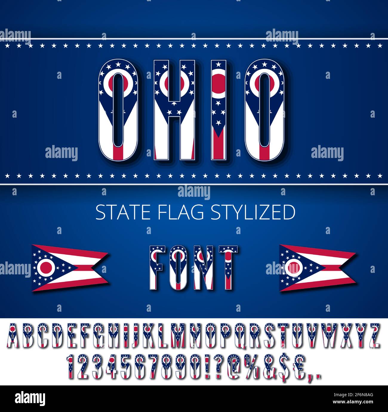 Ohio USA state flag font. Alphabet, numbers and symbols stylized by ...