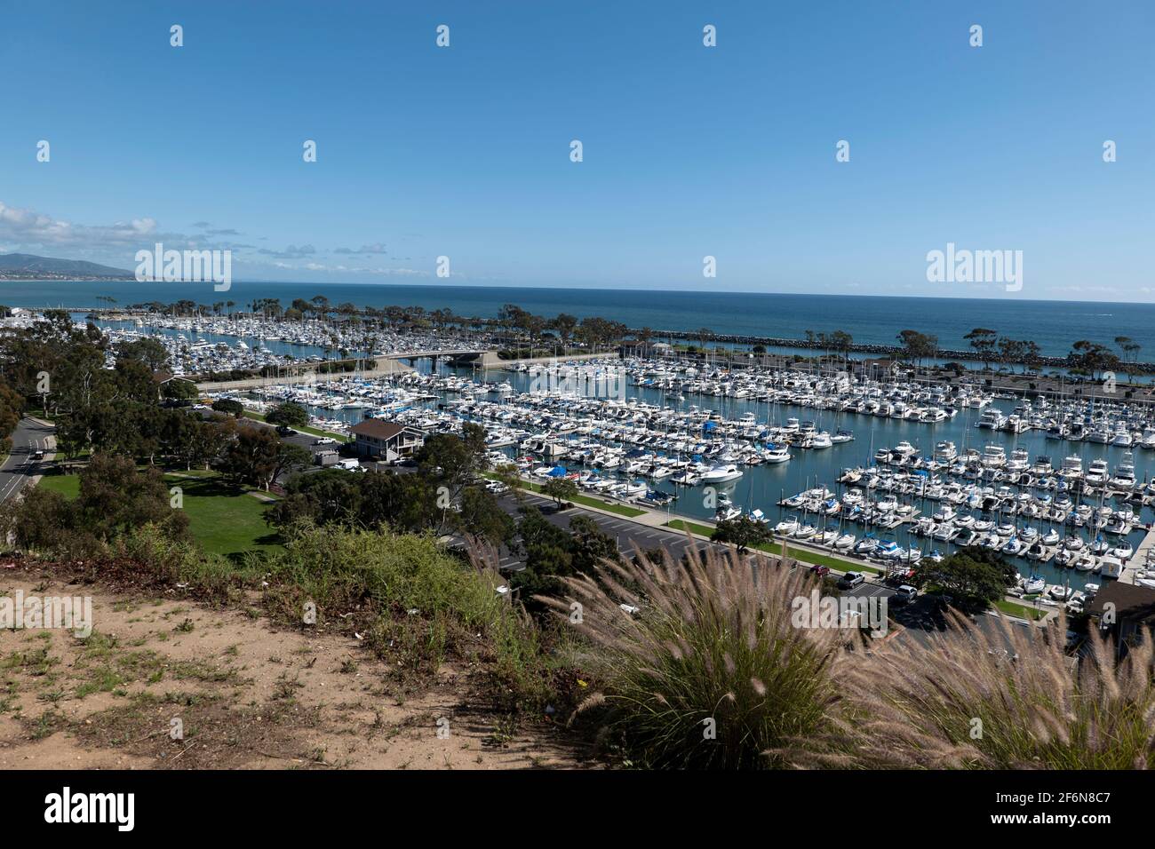 View across the Dana Point harbor and the Pacific ocean on a beautiful ...