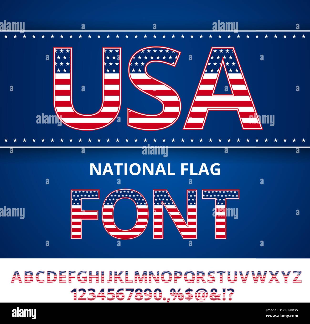 USA Flag Font. Alphabet, numbers and symbols stylised by Unites State ...