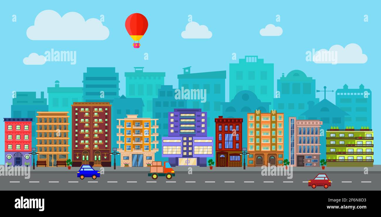 Flat style houses road Stock Vector Images - Alamy