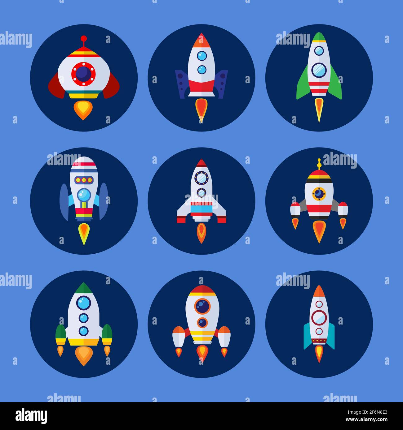 Space rockets vector icons set in flat style Stock Vector Image & Art ...