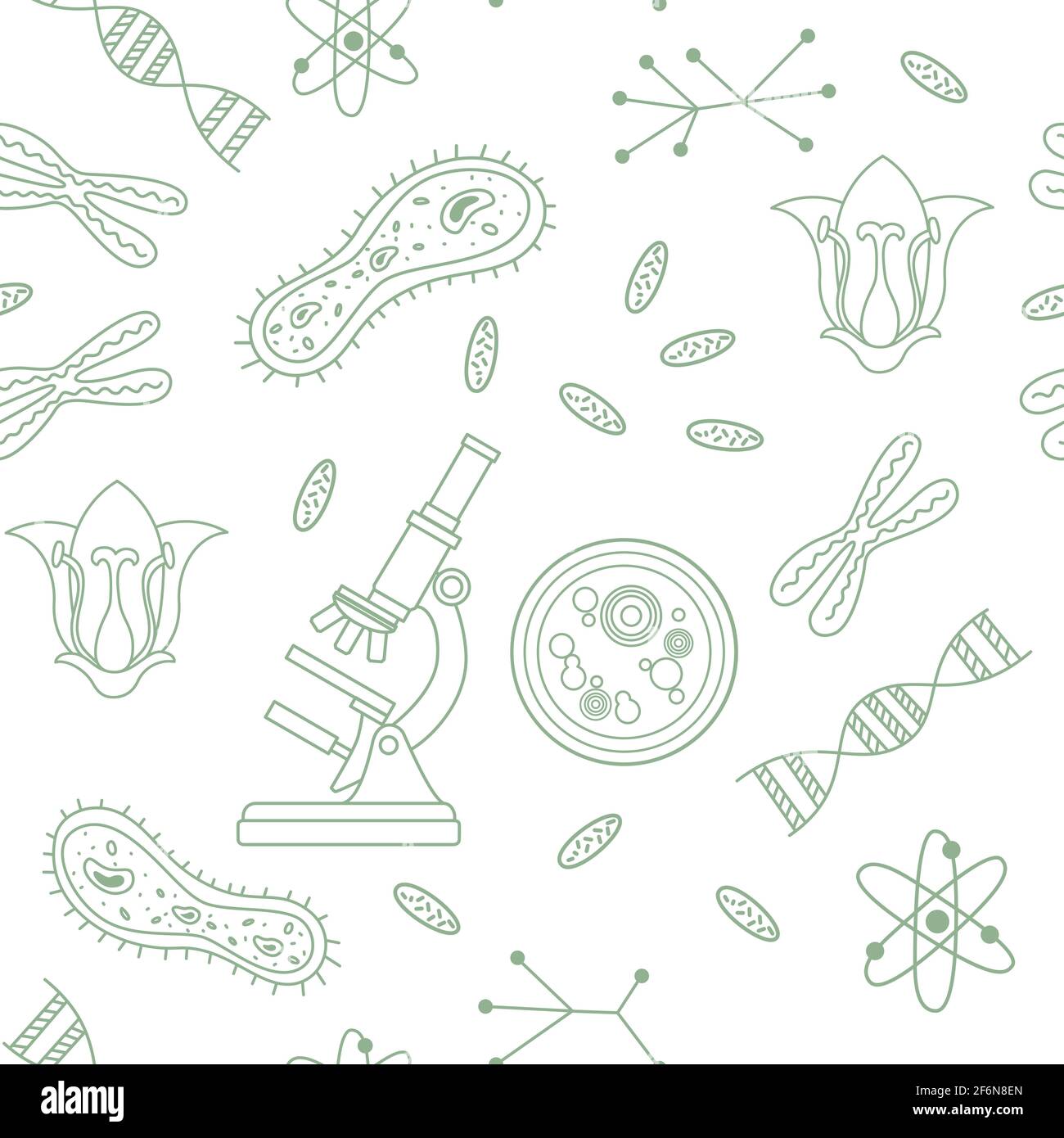 Seamless pattern outline style Biology science icons courses online ...