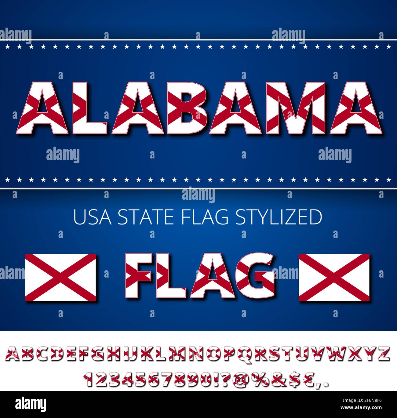 Alabama USA state flag font. Alphabet, numbers and symbols stylized by ...