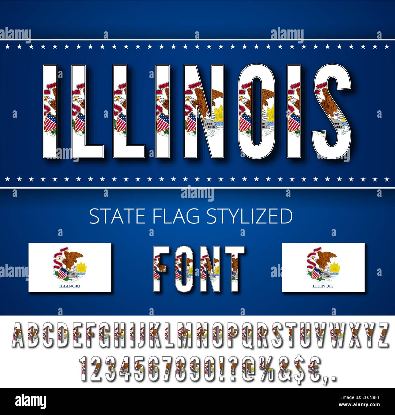 Illinois National Flag stylized Font. Alphabet and Numbers in Vector ...