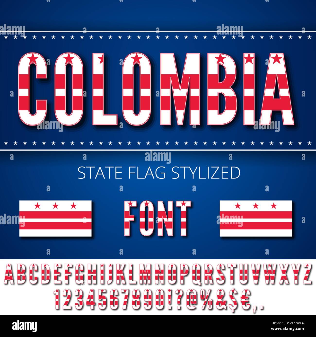 Colombia USA departament of state flag font. Alphabet, numbers and ...
