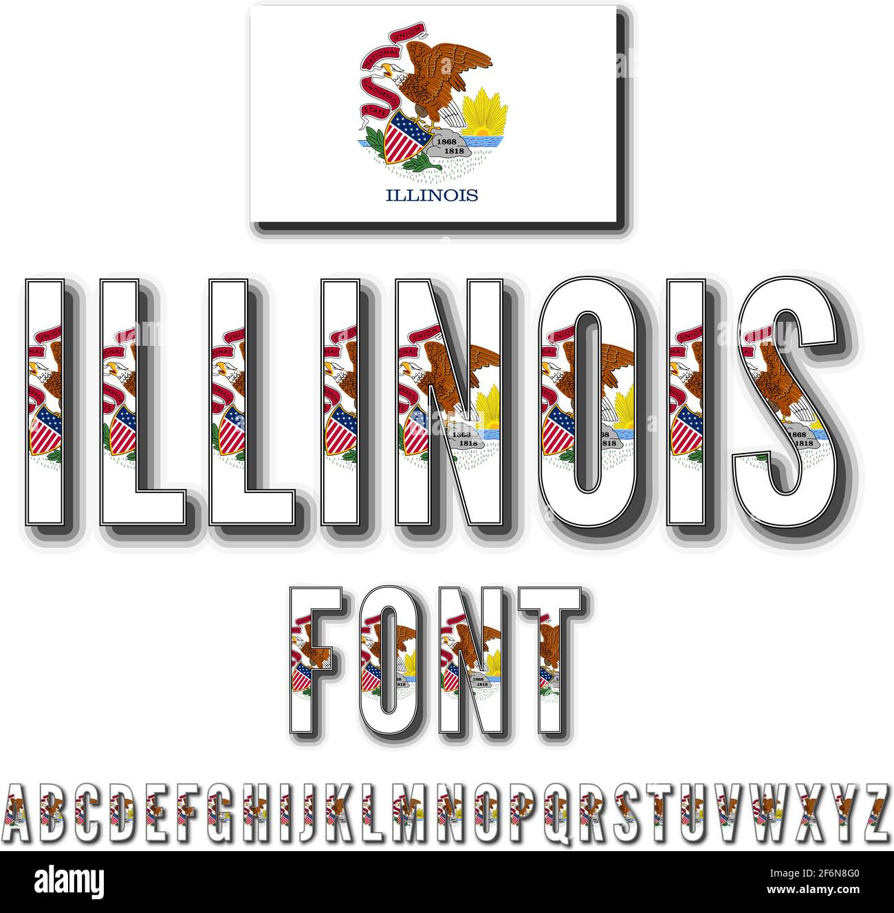 Illinois USA state flag font. Alphabet stylized by state flag. Vector ...
