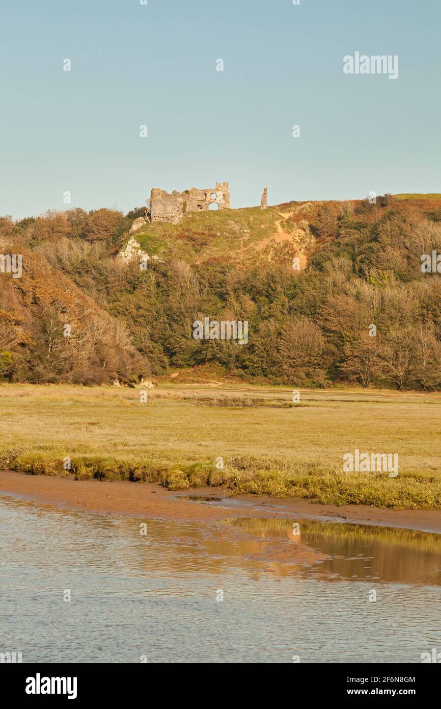 Pennard Castle ruins, 12th century, above Three Cliffs Bay, Pennard ...
