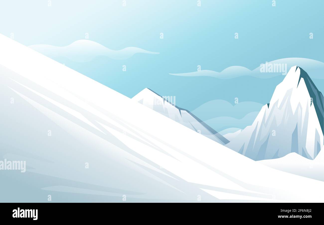 Horizontal winter mountain landscape with clear sky mountains covered ...