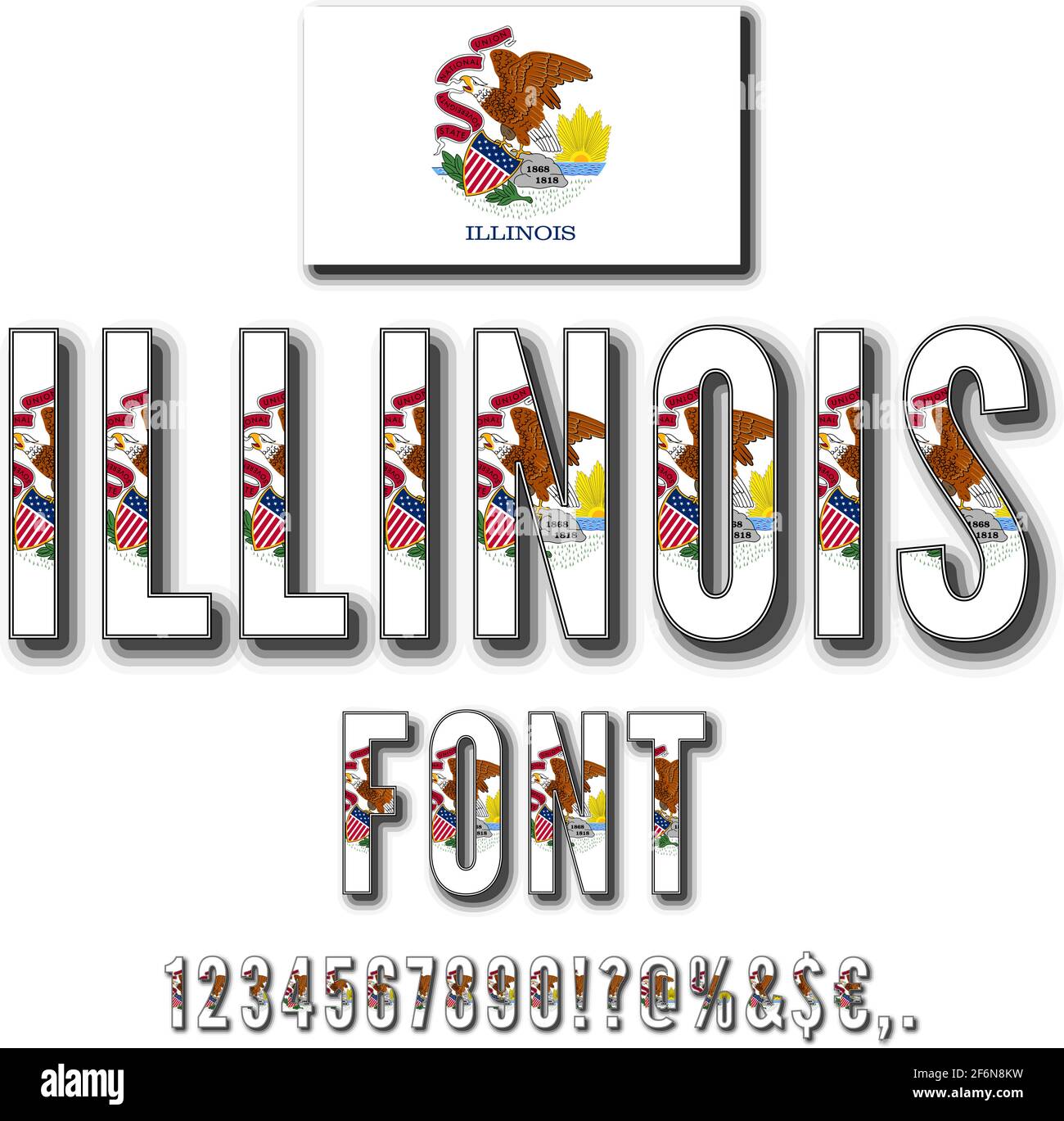 Illinois National Flag stylized Font. Numbers in Vector Set Stock ...