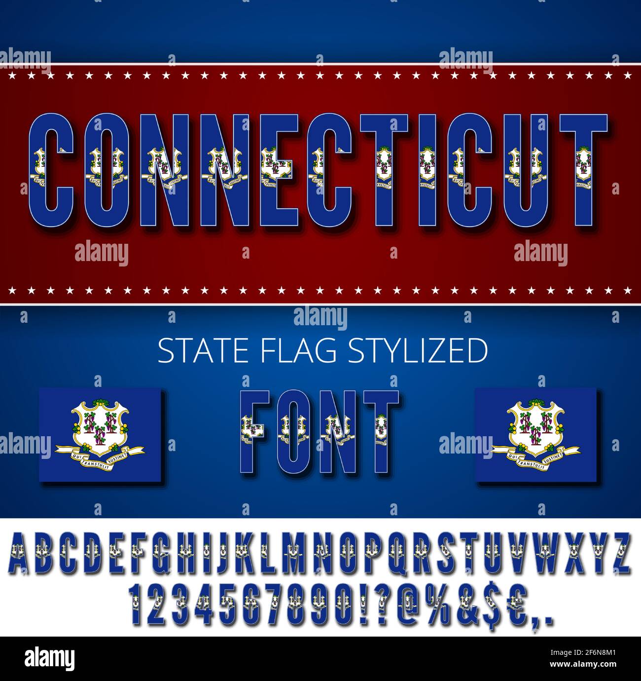 Connecticut National Flag stylized Font. Alphabet and Numbers in Vector ...