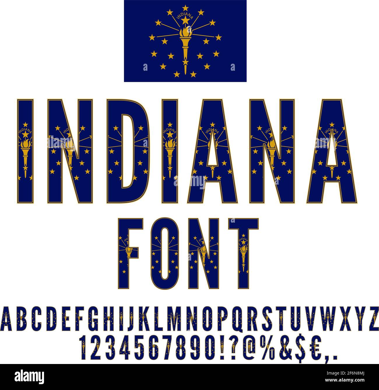 Indiana USA state flag font. Alphabet, numbers and symbols stylized by ...