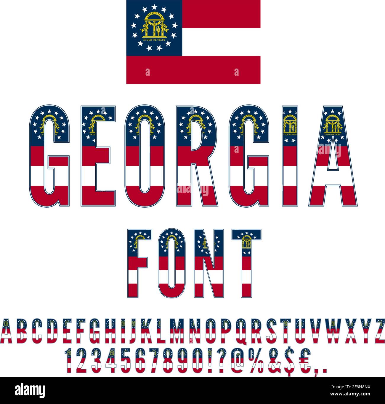 Georgia USA state flag font. Alphabet, numbers and symbols stylized by ...