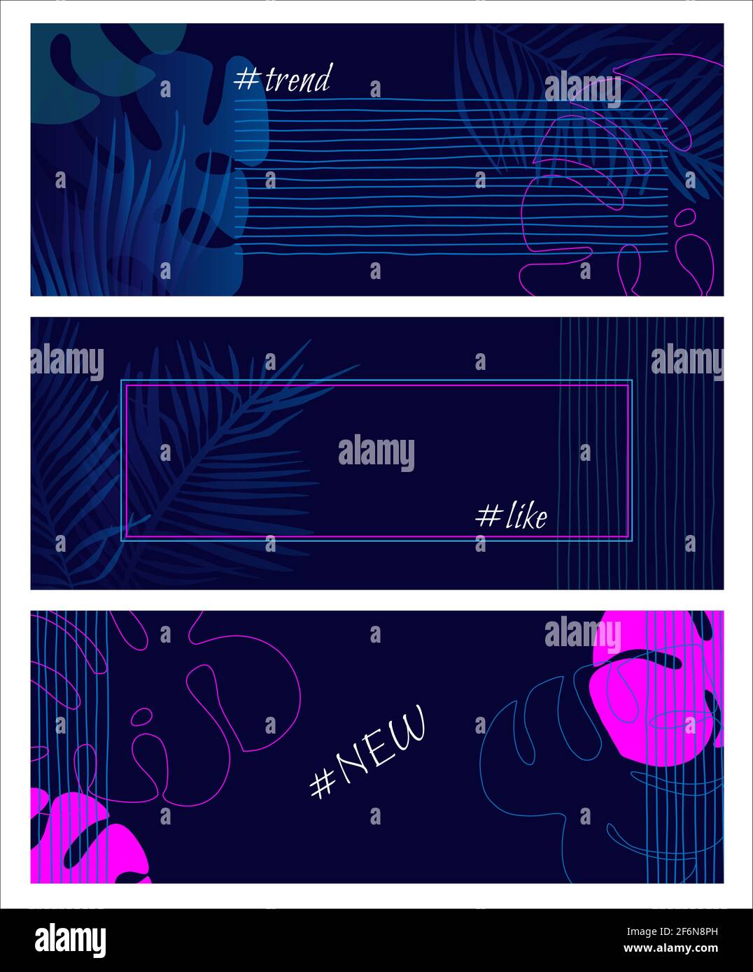 Set of Creative universal floral header in tropical style Hand Drawn ...