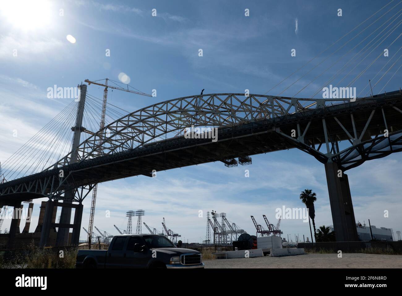 The cables for the cable stayed new Gerald Desmond Bridge seen with the ...